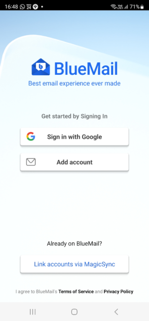 Download BlueMail and add e-mail account (Automatic Setup ...
